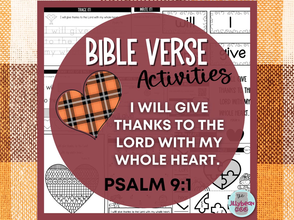 Psalm 9:1 Bible Memory Verse Activities for Kids-thanksgiving Gratitude ...