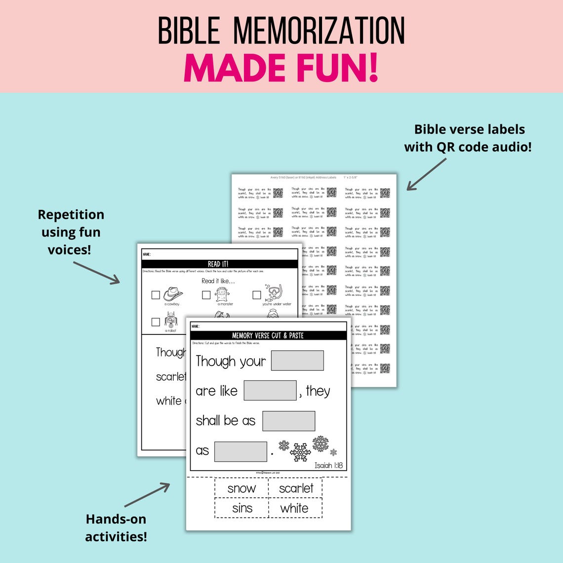 Bible Lesson for Kids-isaiah 1:18 Memory Verse Activities & Games ...