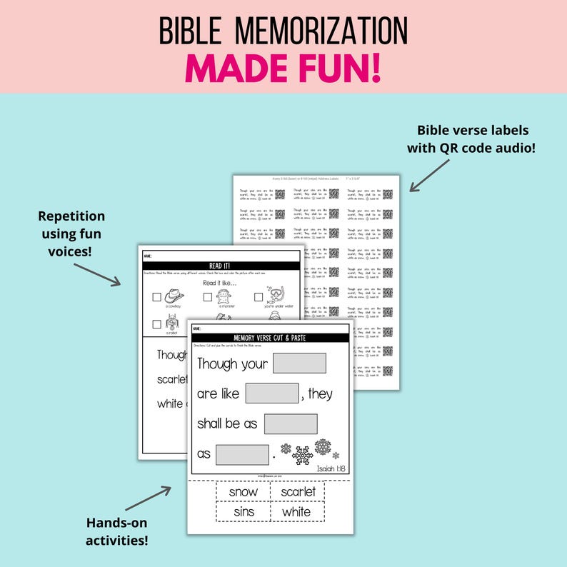 Bible Lesson for Kids-isaiah 1:18 Memory Verse Activities & Games ...