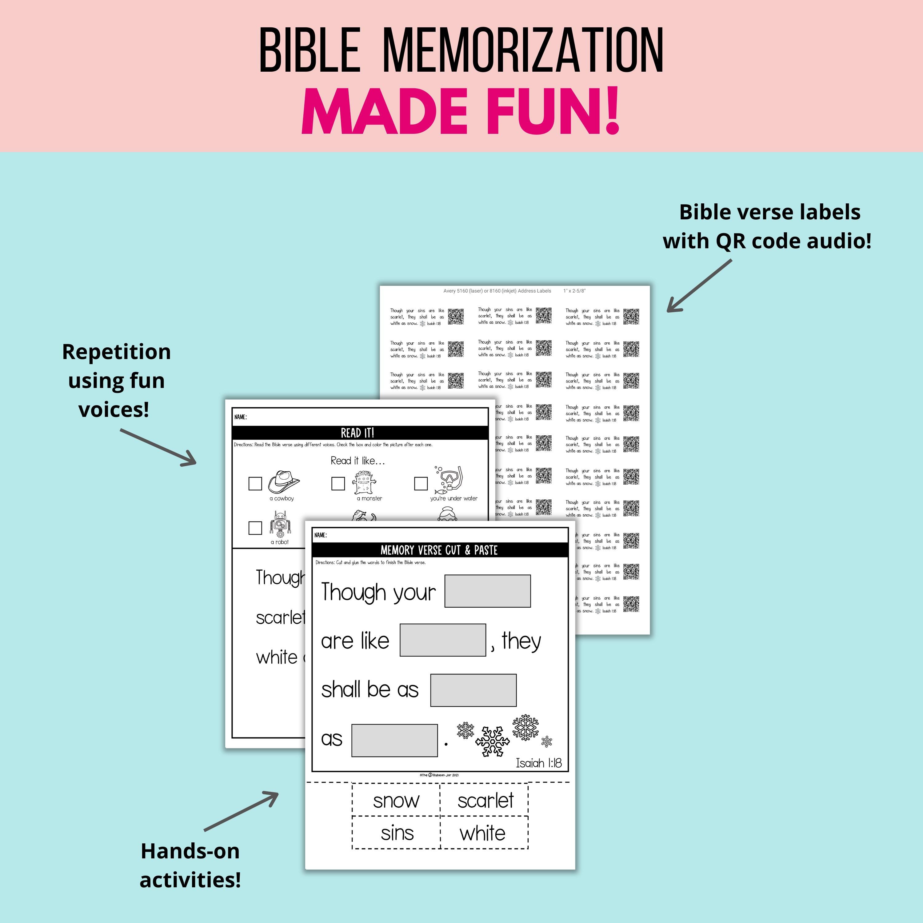 Bible Lesson for Kids-isaiah 1:18 Memory Verse Activities & Games ...