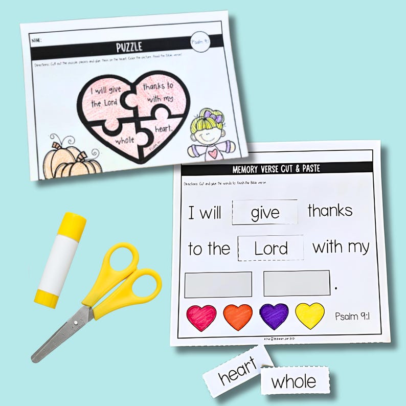 Psalm 9:1 Bible Memory Verse Activities for Kids-thanksgiving Gratitude ...