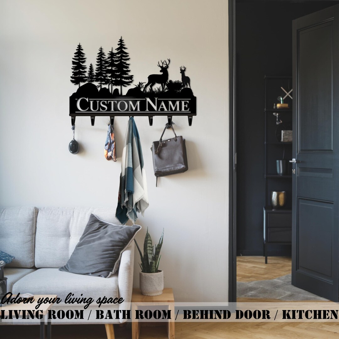 Personalized Metal Key Holder | Custom Deer Key Hooks Rack | Rustic Key ...