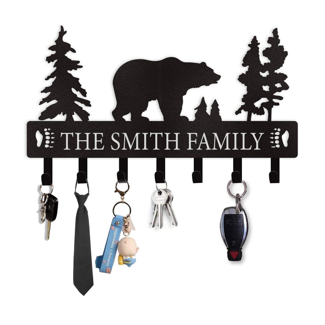 Bear Key Rack,personalized Couple's Name Key Rack, Wall Mounted Metal ...