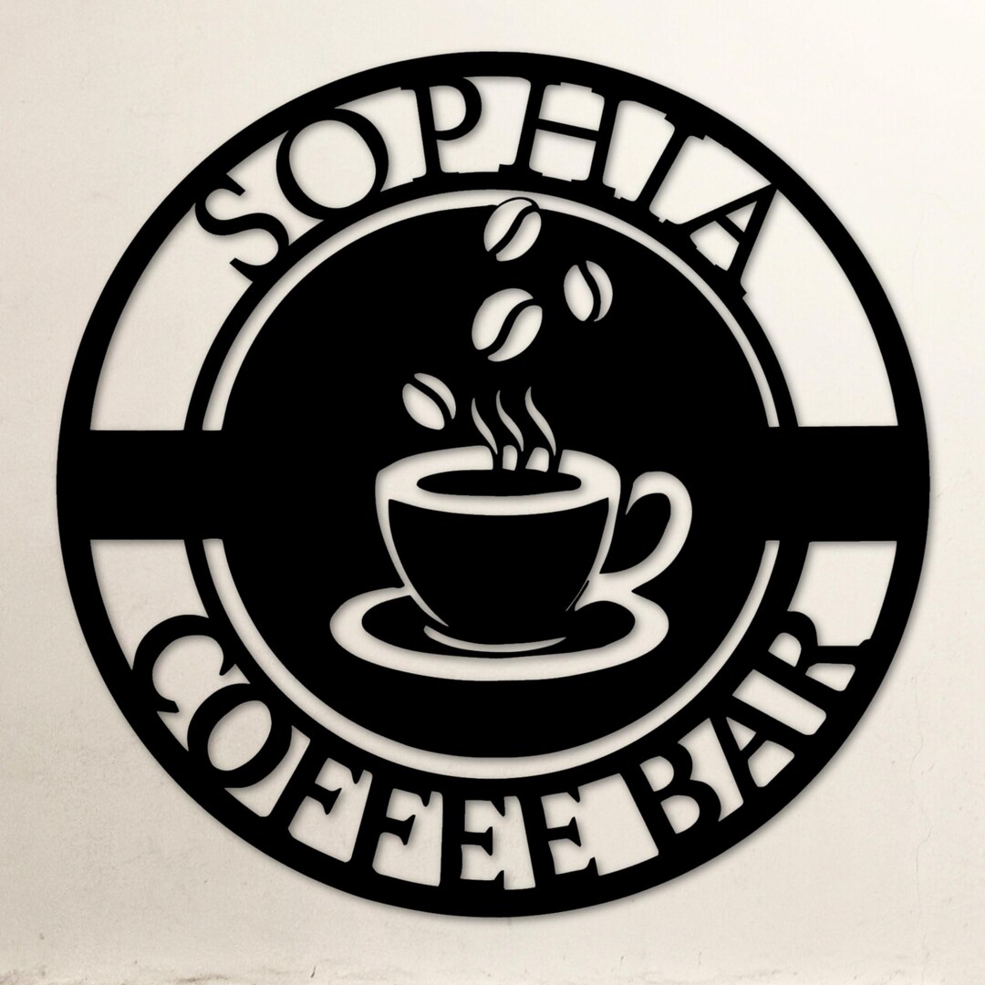 Personalized Coffee Metal Sign, Custom Coffee Bar Wall Decor, Monogram ...