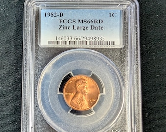 1982 PCGS MS66 RD Zinc Large Date Lincoln Memorial Cent US Coin Graded ...