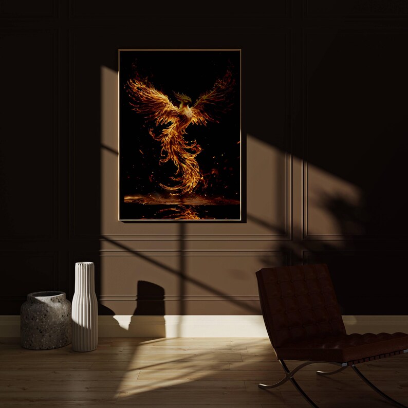 Fire Phoenix Digital Art Print - Majestic Flame Wall Decor Digital ...