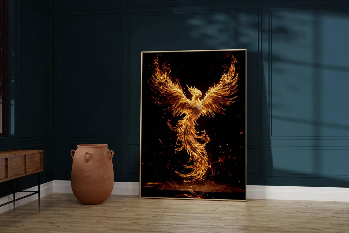 Fire Phoenix Digital Art Print Majestic Flame Wall Decor Digital ...