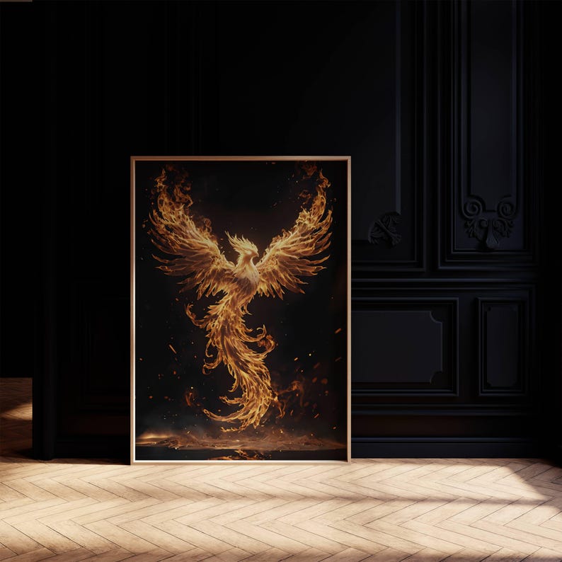 Fire Phoenix Digital Art Print - Majestic Flame Wall Decor Digital ...