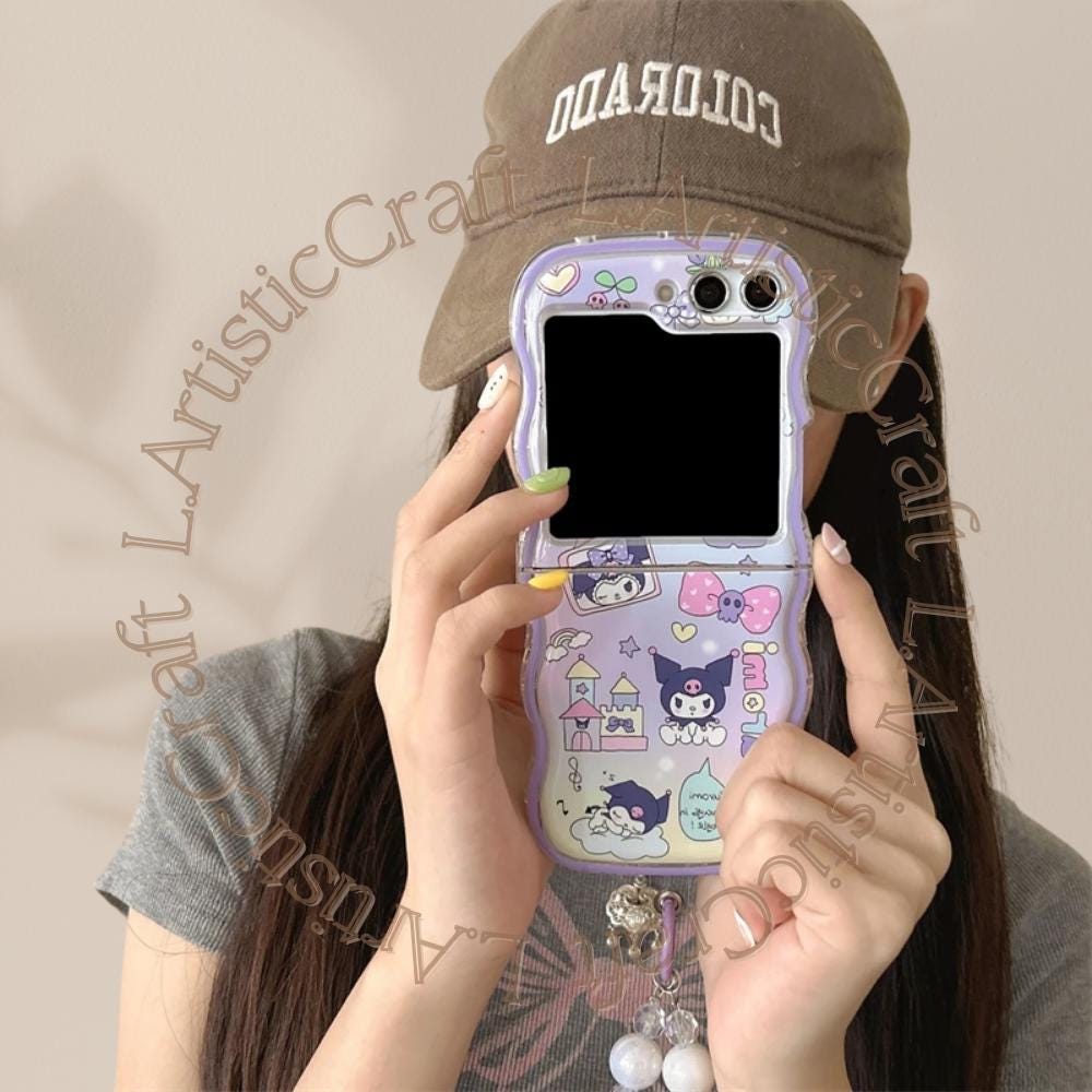 Charming Kuromi Wave Frame Phone Case for Samsung Galaxy Zflip6 Zflip5 ...