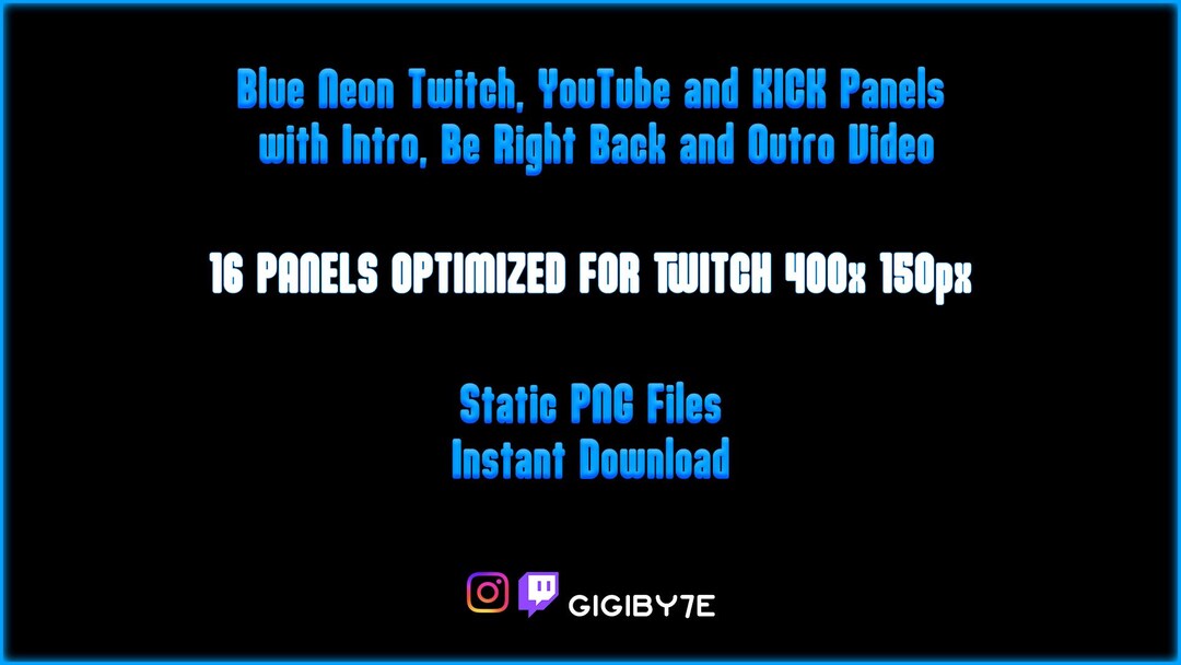 Blue Neon Twitch Panels With Intro/outro & BRB Video Pack 16 Panels ...