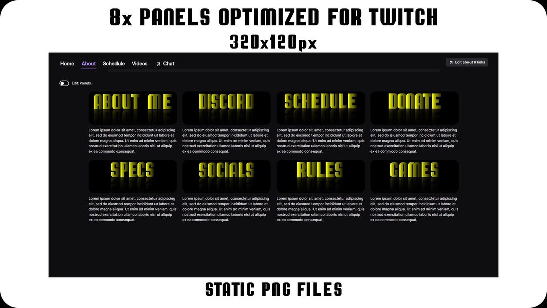 Yellow Reflection Twitch Stream Panels | 8x Stream Panels | Stream ...