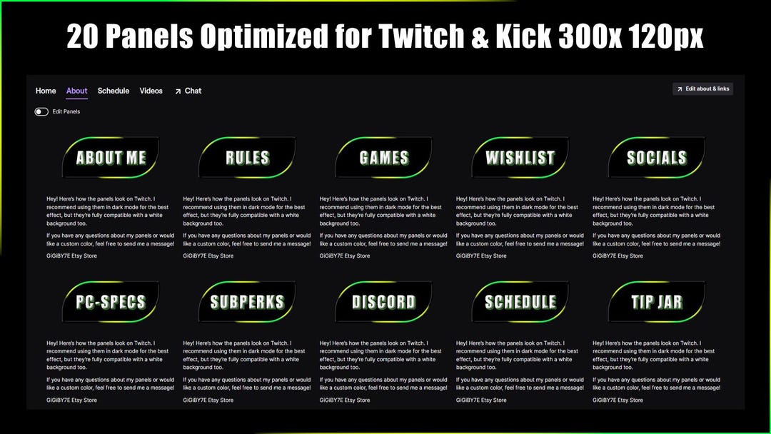 Lemon Lime Twitch & Kick Panels Pack | 20x Panels | Stream Setup ...