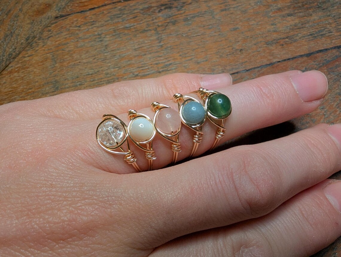 Wire Wrap Bead Ring Wire Wrapped Bead Ring Gemstone Ring Customizable ...