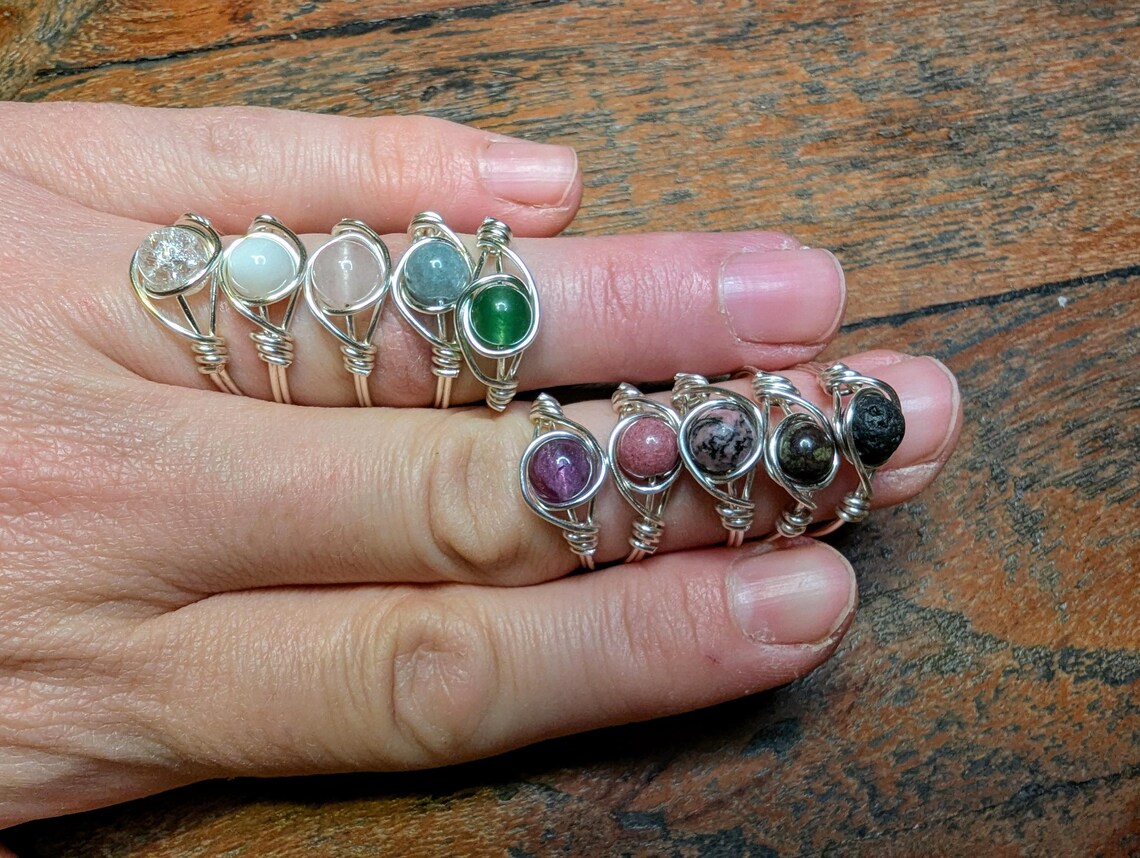 Wire Wrap Bead Ring Wire Wrapped Bead Ring Gemstone Ring Customizable ...
