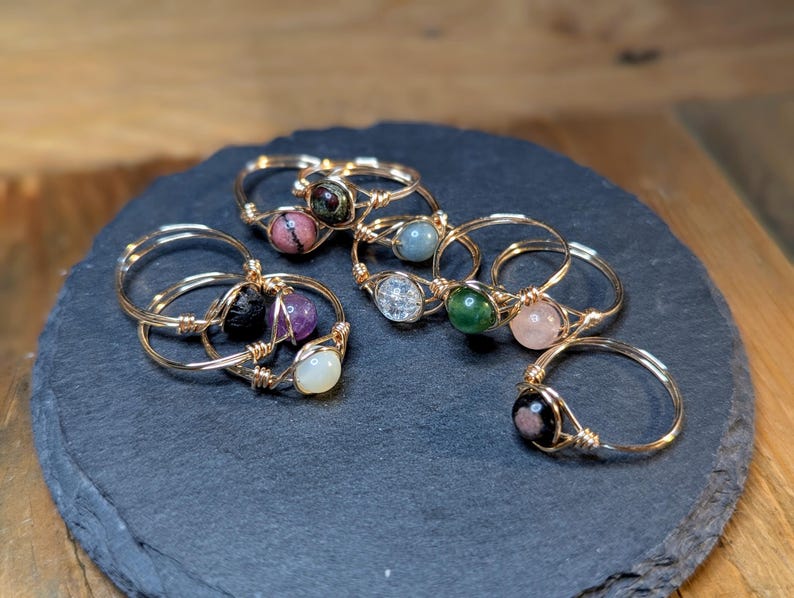 Wire Wrap Bead Ring Wire Wrapped Bead Ring Gemstone Ring Customizable ...
