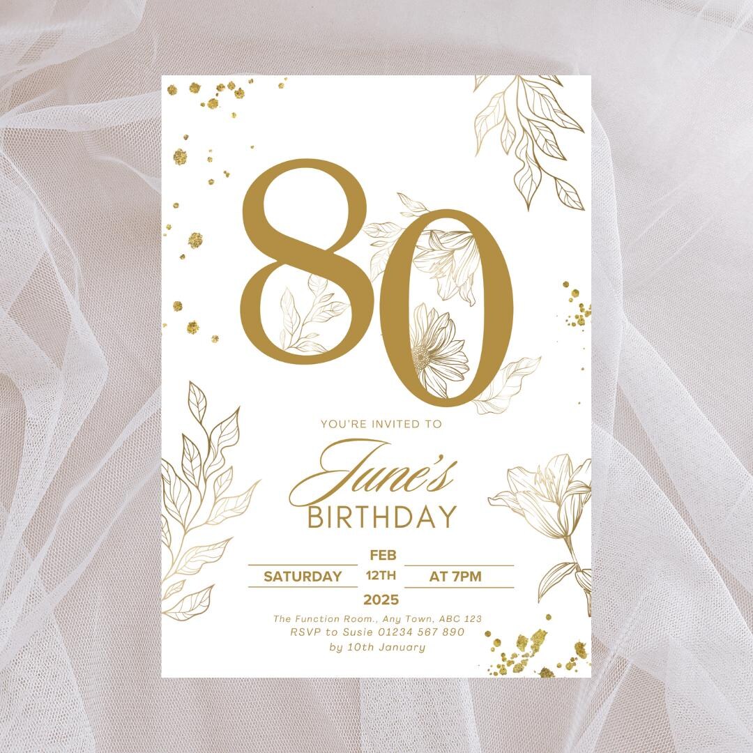 80th Birthday Invitation - Digital Template Editable - Etsy