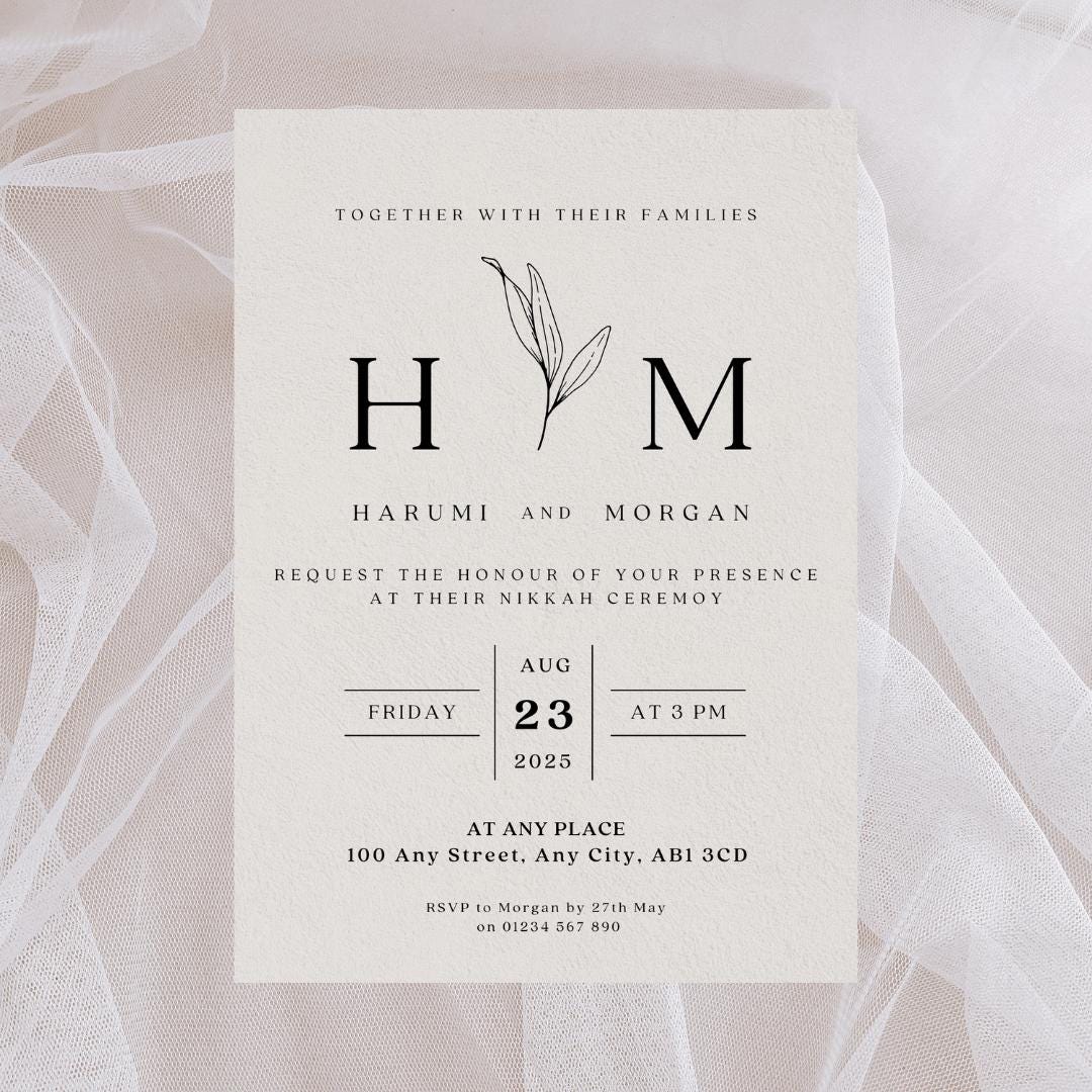 Muslim Nikkah Wedding Invitation Digital Template Editable - Etsy