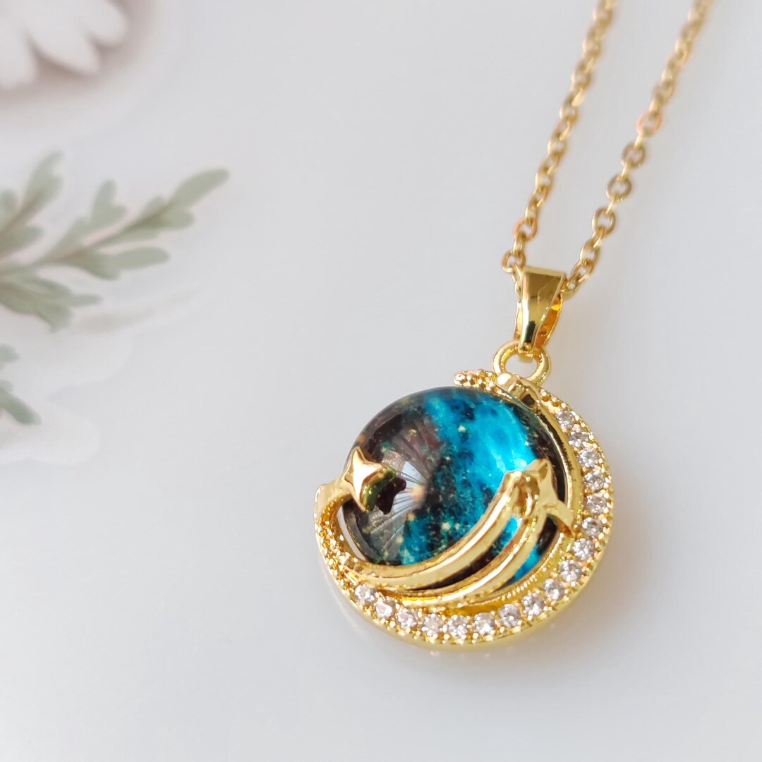 Zircon Planet Pendant Necklace: 316L Stainless Steel Jewelry - Etsy
