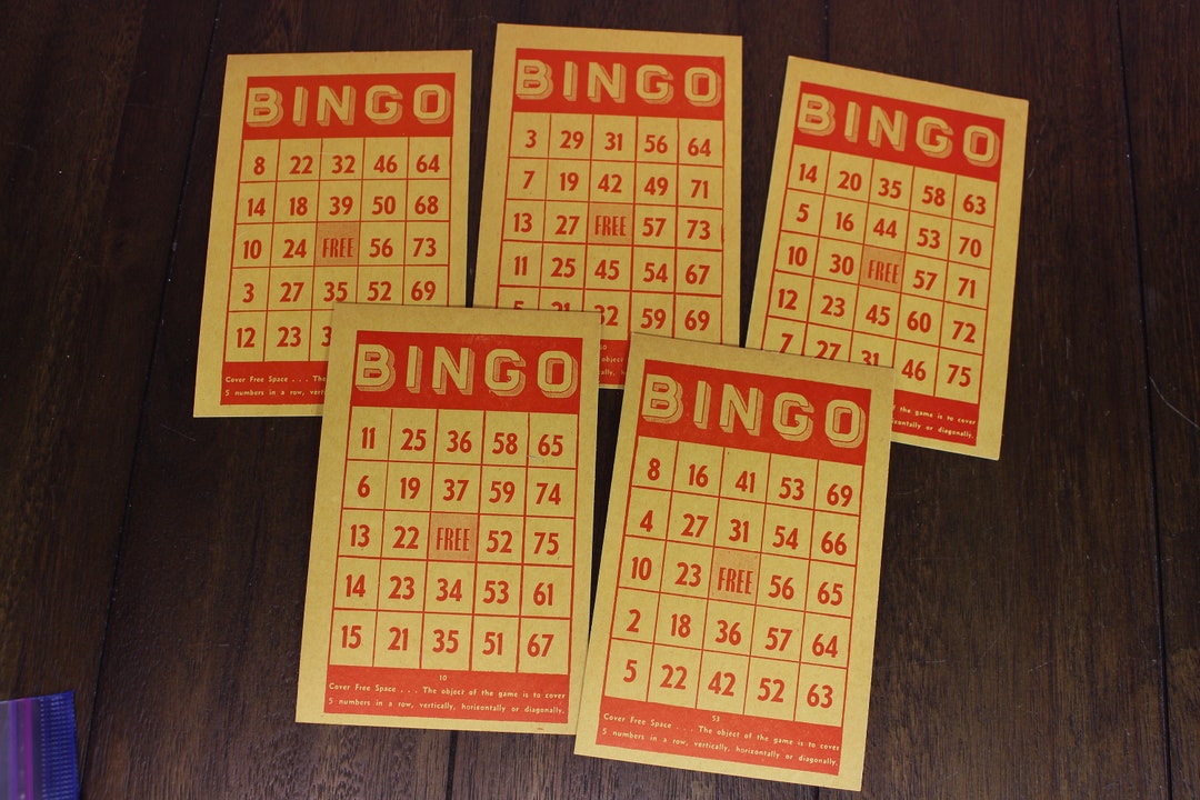 Vintage Bingo Game Cards: Heavy Cardboard Set of 5, Game Room Decor - Etsy