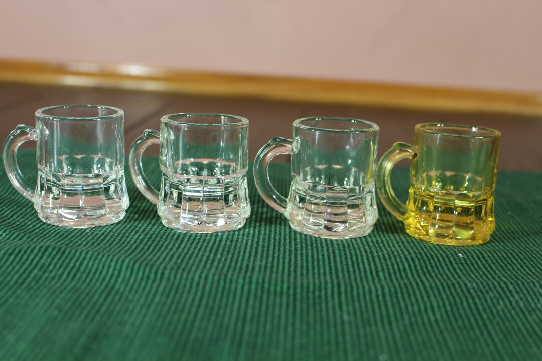 Vintage Federal Glass Mini Beer Mugs Shot Glasses Clear and Yellow - Etsy