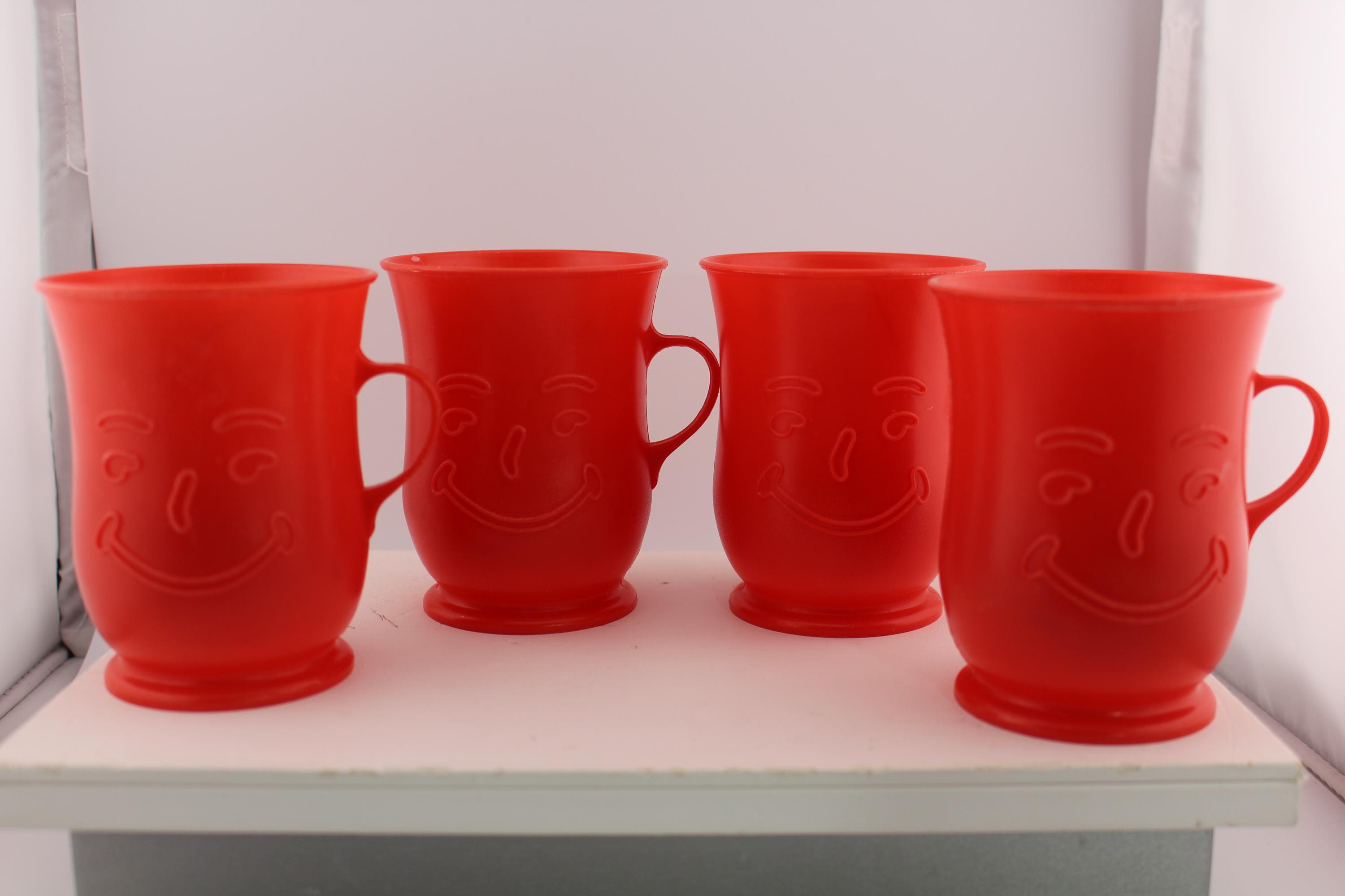 1984 Red Kool-aid Promotional Plastic Pitcher and 4 Matching Cups Mugs ...