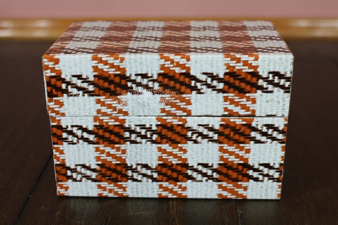 Vintage Syndicate Houndstooth Brown Plaid Metal Hidged Recipe Box - Etsy