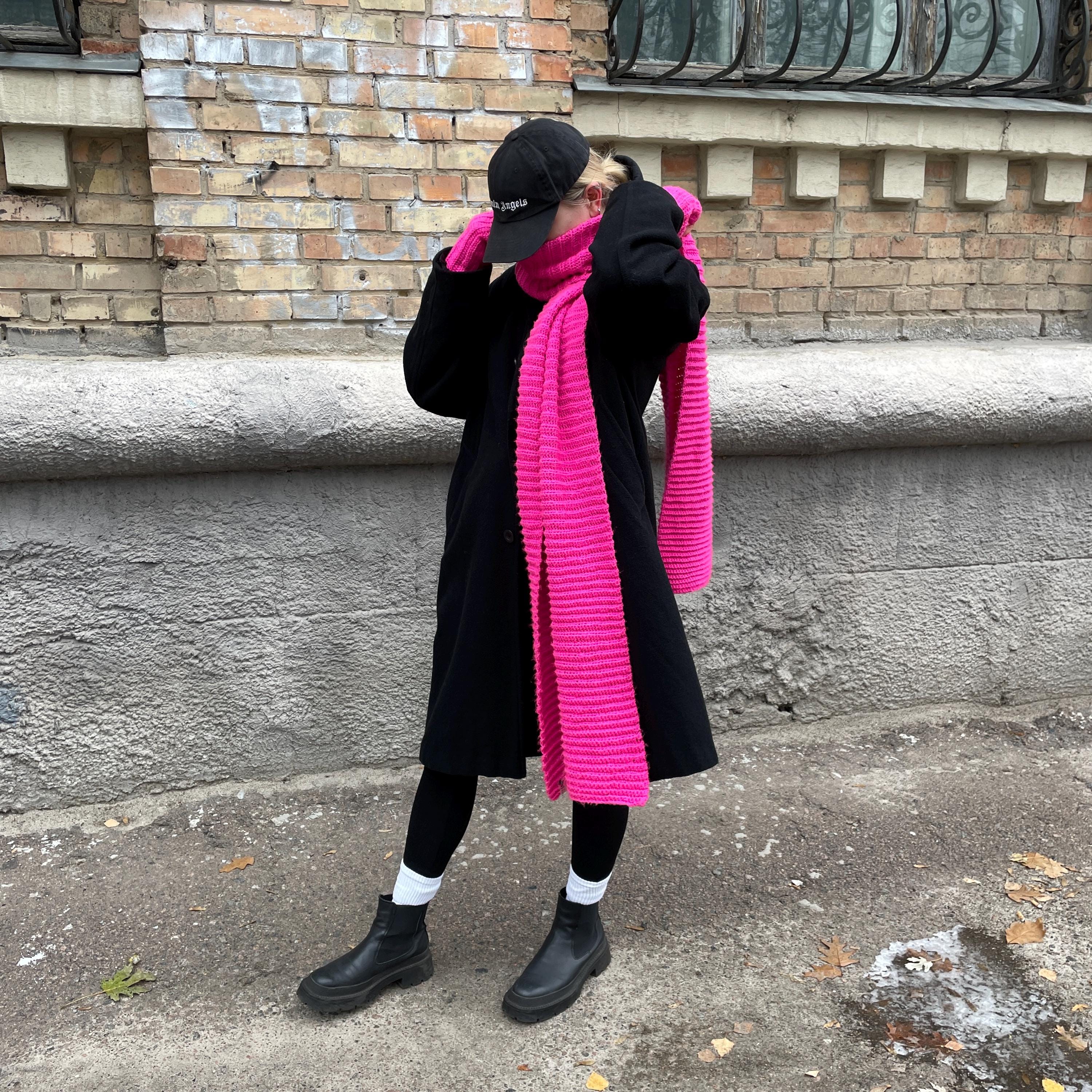 Pink Knit Scarf and Mittens Set, Warm Winter Accessories, Soft ...