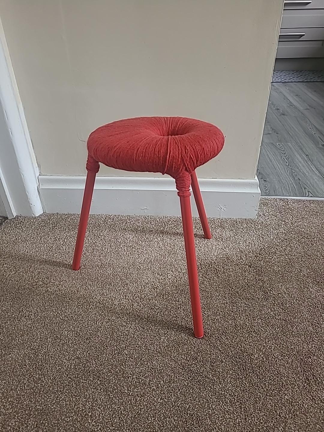Ikea Rare Red Metal and Wool Three Pod Stool, Model Eskilstuna, 1990s ...