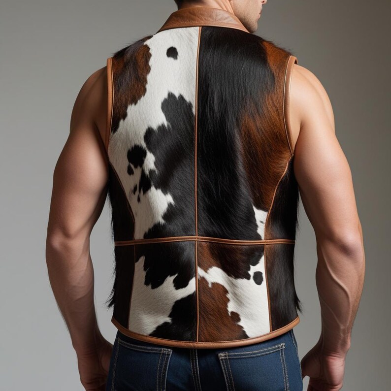 Men’s Hair-on Cowhide Leather Vest – Western Style Rodeo Vest – Real ...