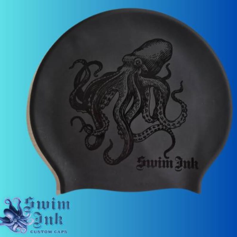 Octopus Black on Black Silicone Swim Cap - Etsy