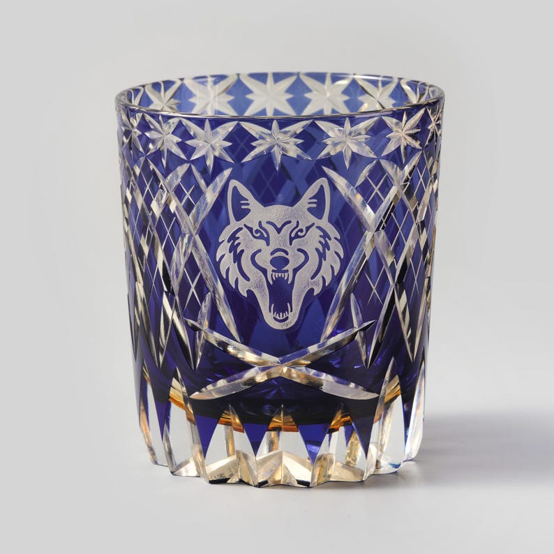 Old-fashioned Wolf Whiskey Glasses: Engraved Japanese Crystal Tumbler ...
