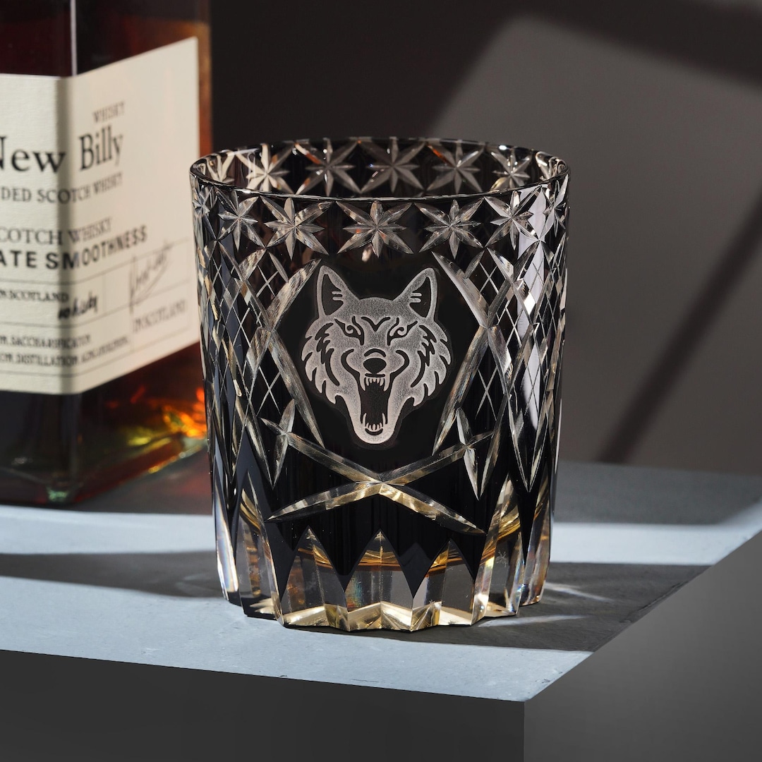Old-fashioned Wolf Whiskey Glasses: Engraved Japanese Crystal Tumbler ...