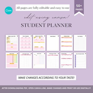 Editable Student Planner Canva Template Undated Academic Planner ...