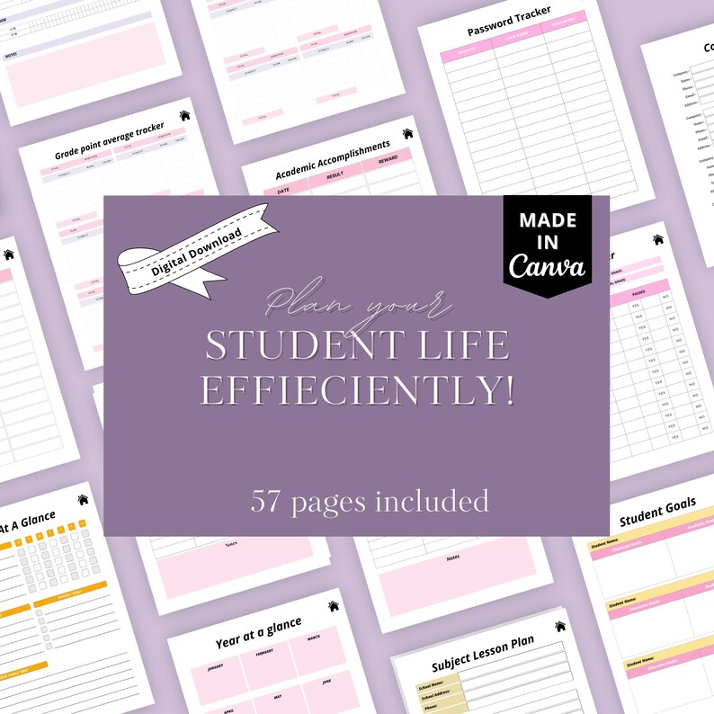 Editable Student Planner Canva Template Undated Academic Planner ...