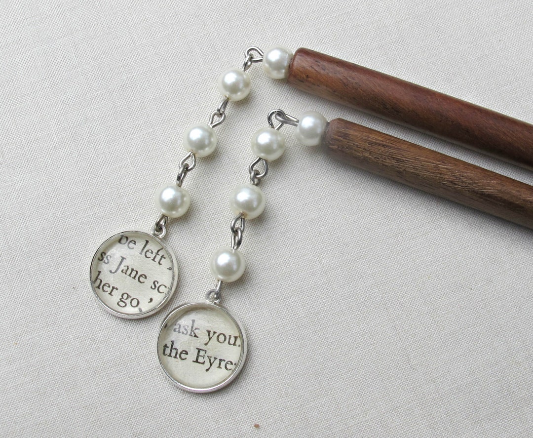 Jane Eyre Hair Sticks: Glass Pearl Dangle, Bookish Bridal Accessory - Etsy