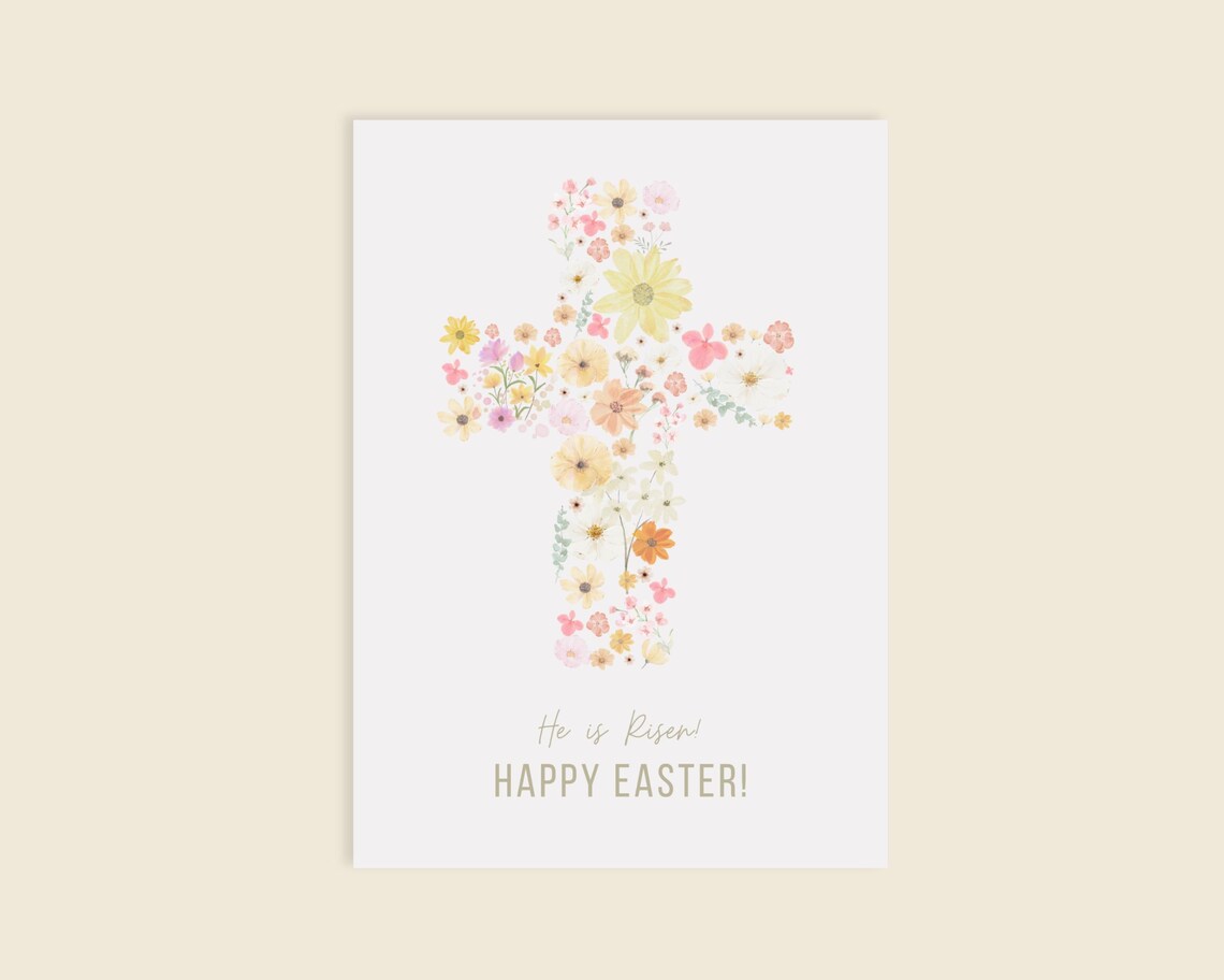 Floral Cross Easter Card | Christian Floral Christ is Risen Greeting ...