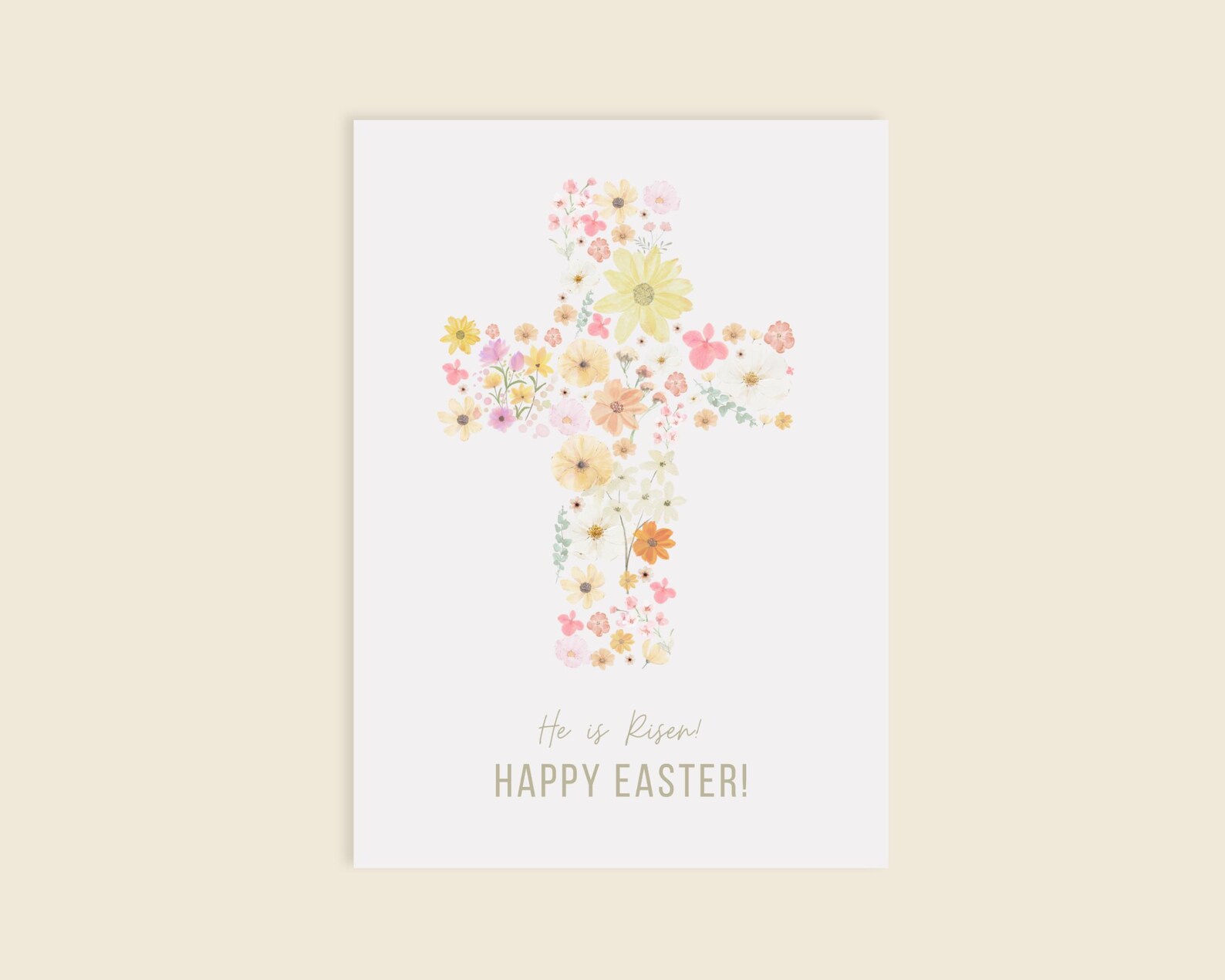 Floral Cross Easter Card | Christian Floral Christ is Risen Greeting ...