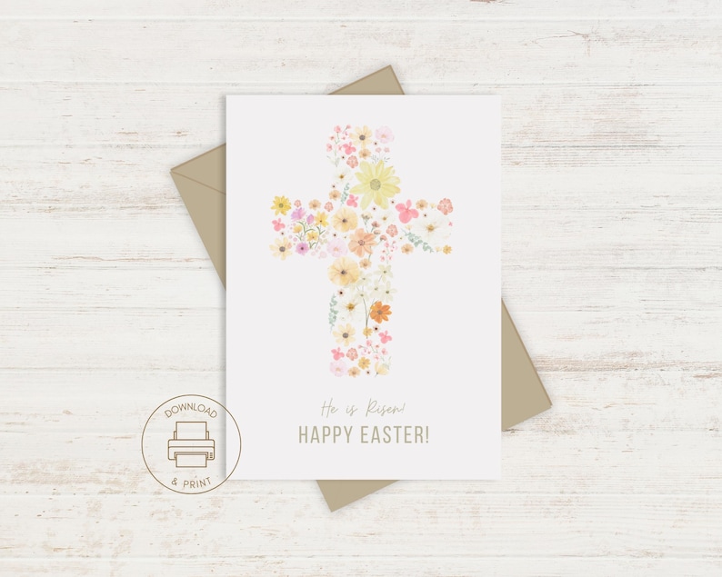 Floral Cross Easter Card | Christian Floral Christ is Risen Greeting ...