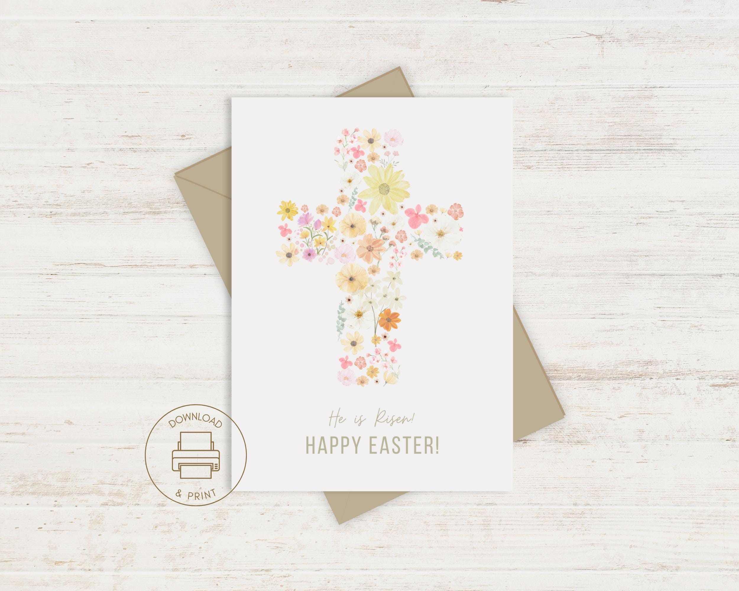 Floral Cross Easter Card | Christian Floral Christ is Risen Greeting ...