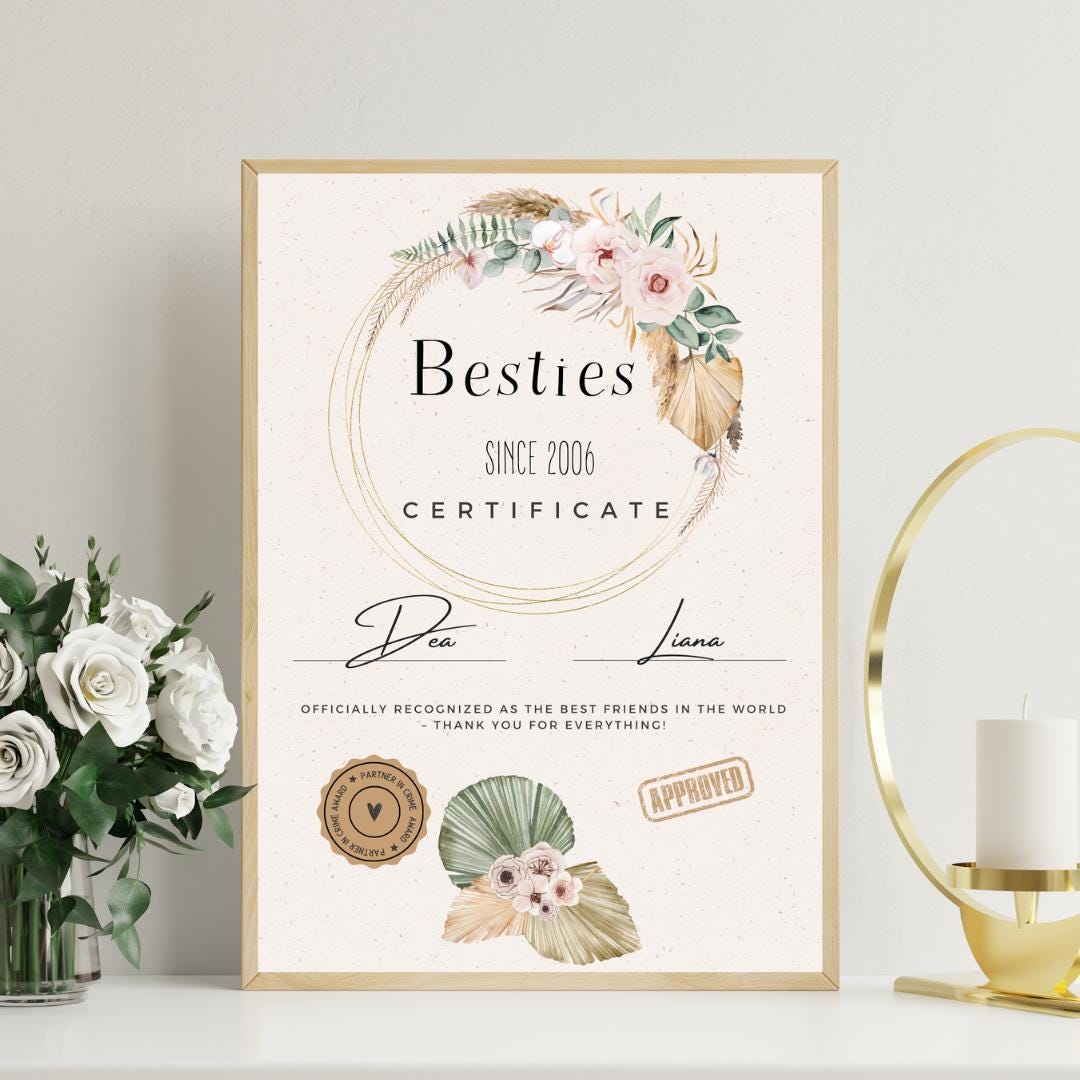Personalized | Certificate - Best Friend | Gift | Christmas Gift ...