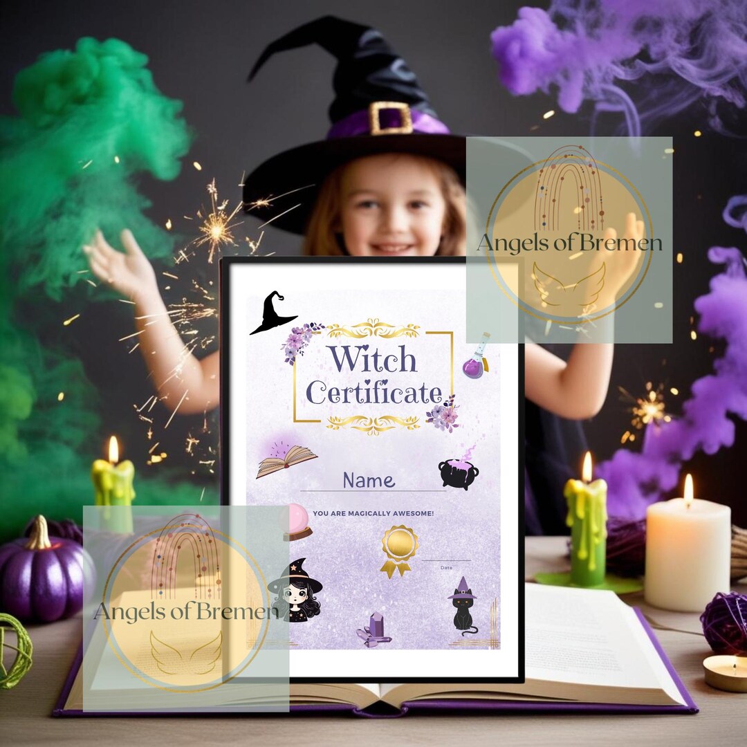 Witch Party Certificate | Kids Birthday Diploma | Witch Birthday Theme ...