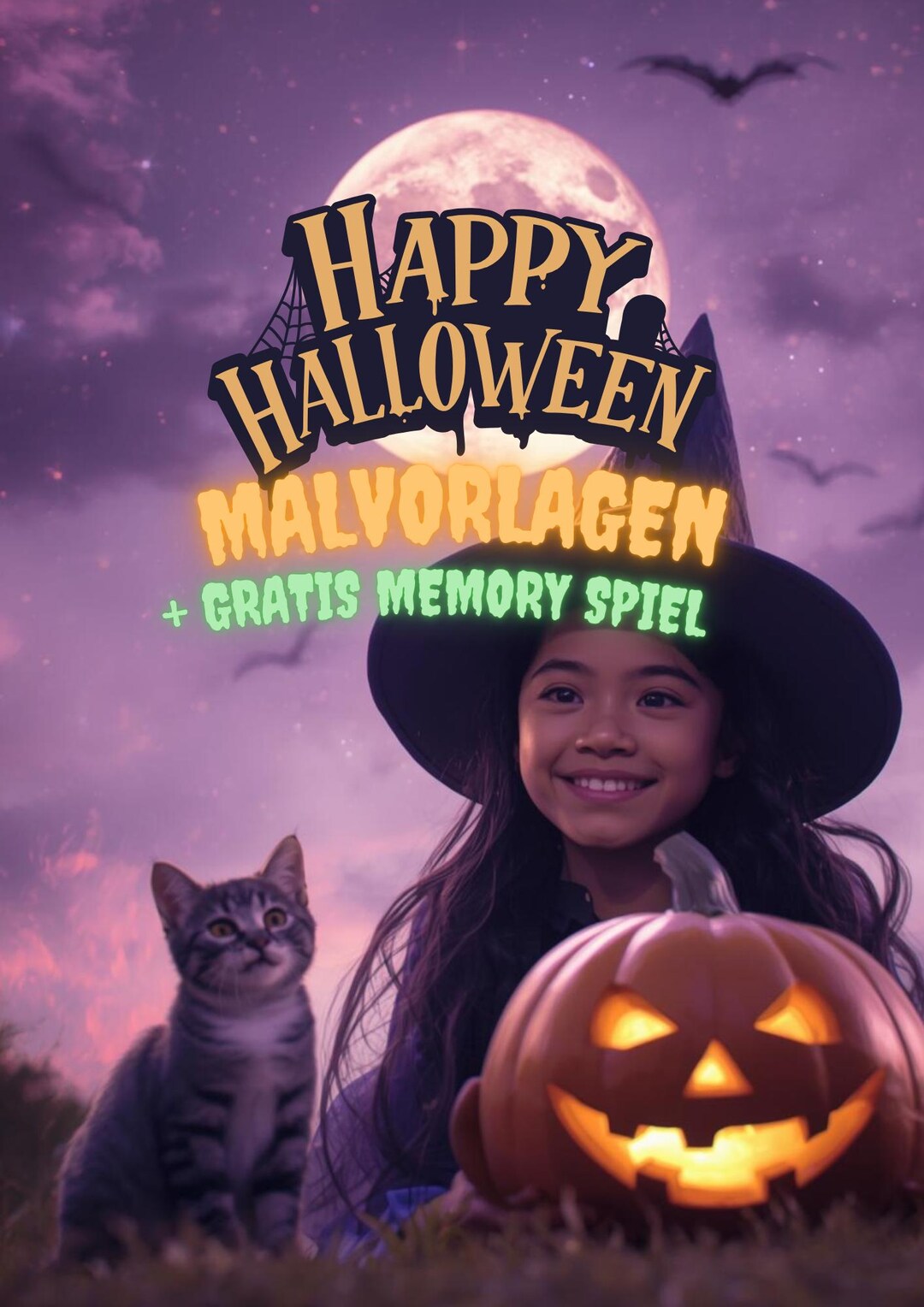 20 Halloween Coloring Pages Kids + Free Memory Game | Printable PDF ...