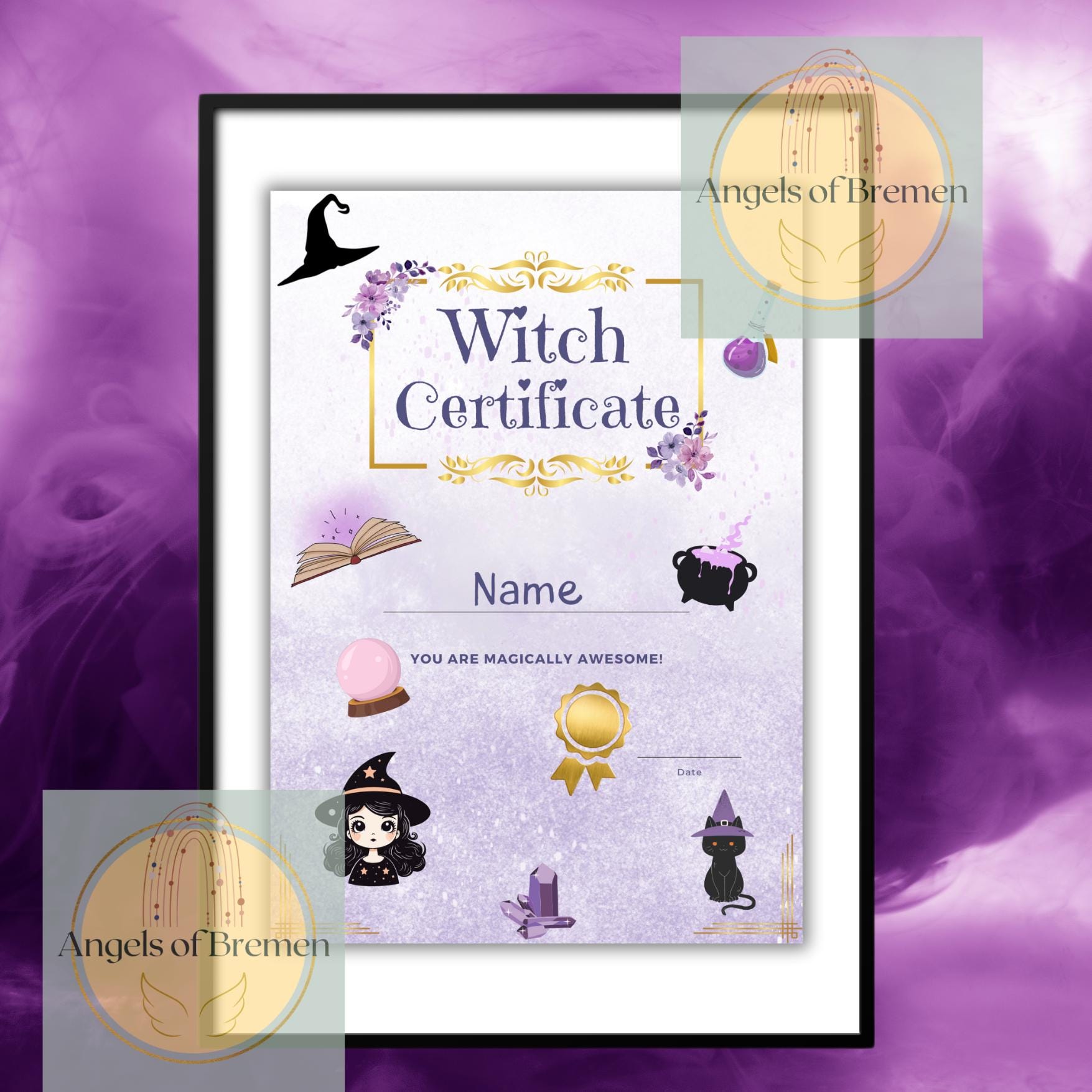 Witch Party Certificate | Kids Birthday Diploma | Witch Birthday Theme ...