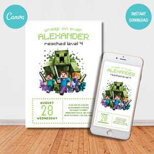 Mine craft invitations - Etsy