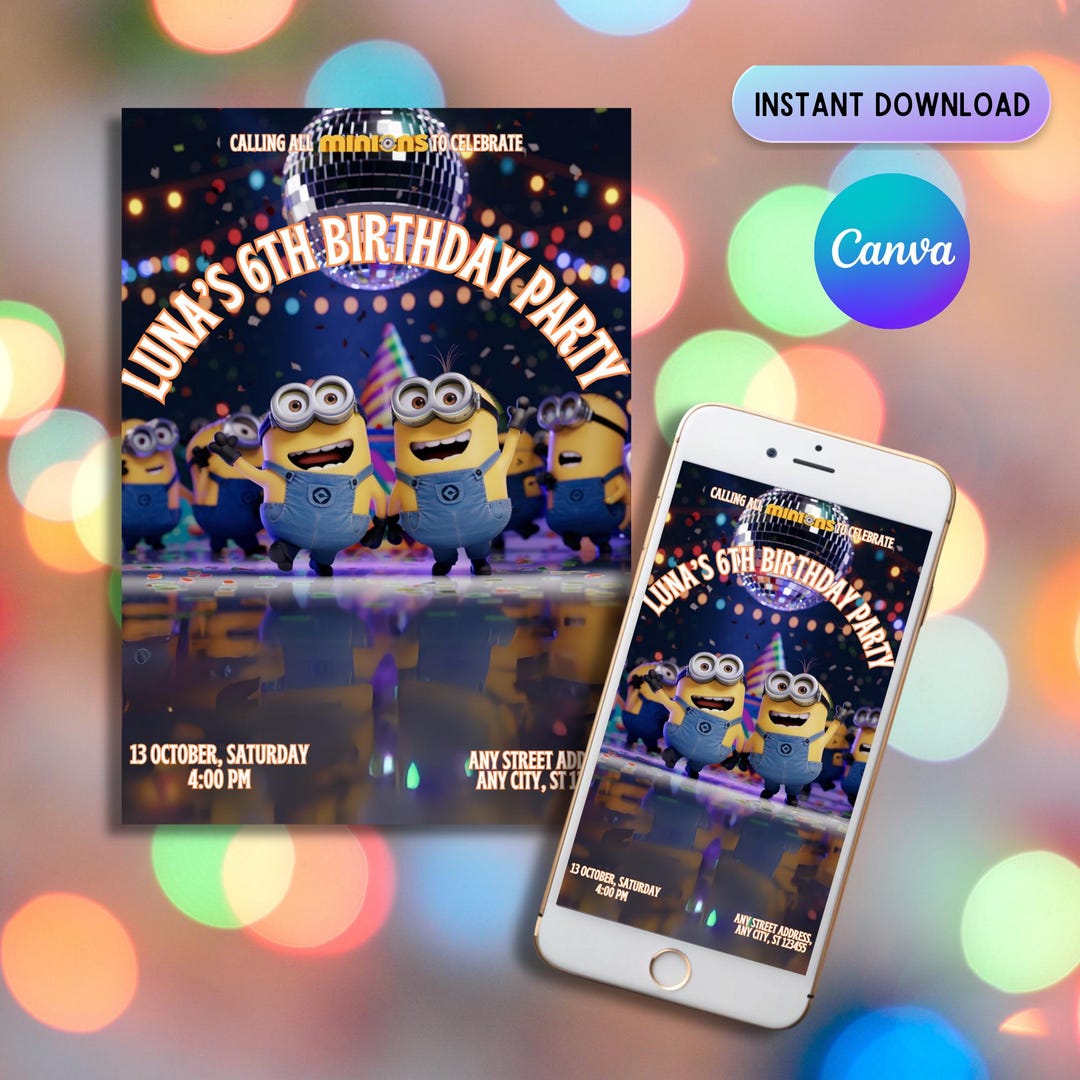 Editable Minion Birthday Invitation, Kids Minion Party Invitate, Boys ...