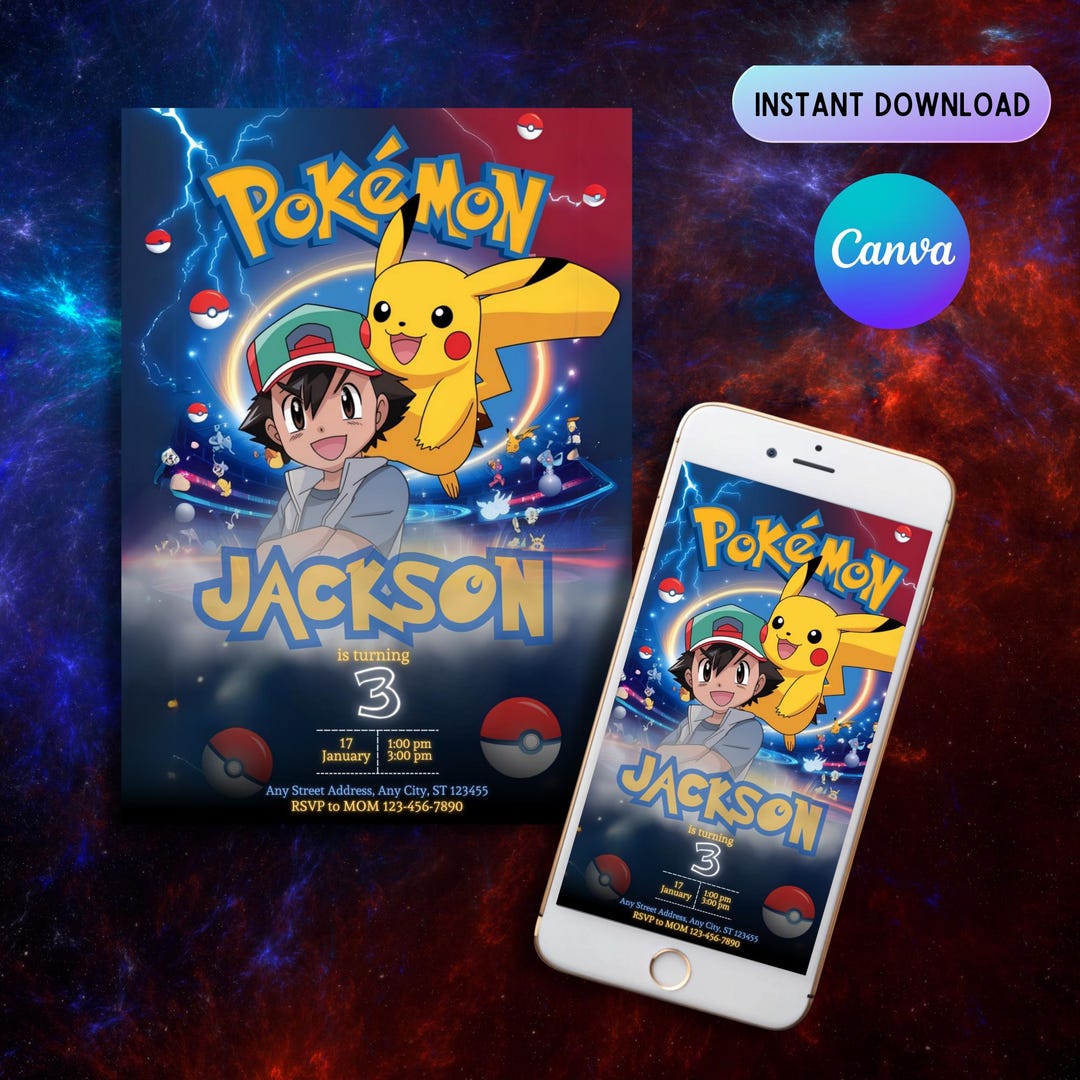 Invitación de Pokémon, invitación editable para niños, invitación de ...
