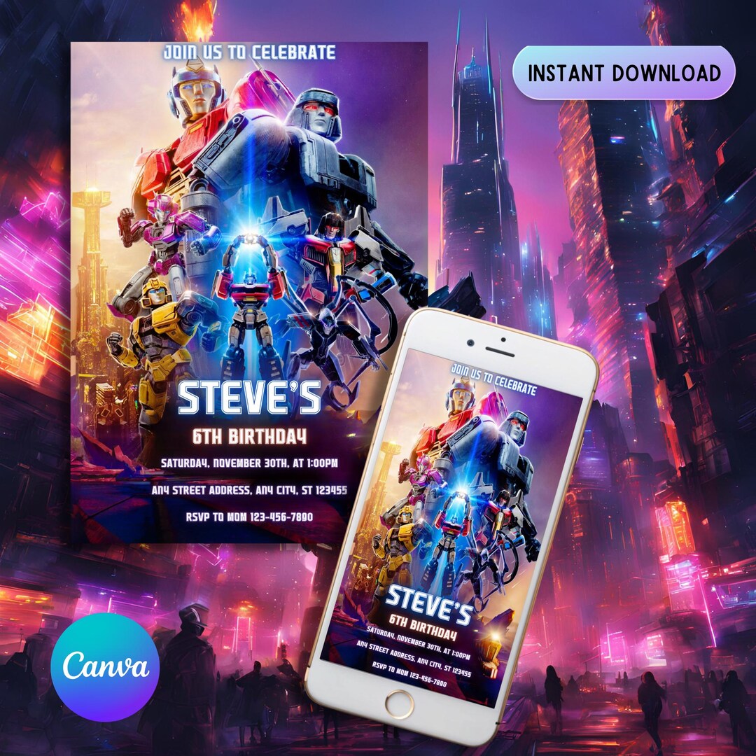 Rescue Bots Birthday Invitation, Editable Bumblebee Party Invite ...