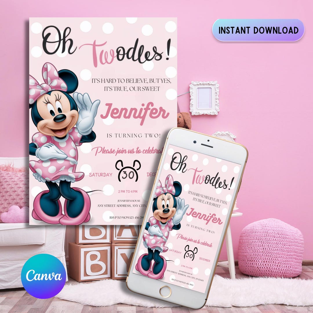 Minnie Mouse Birthday Invitation, Kids Minnie Mouse Invitation, Canva ...
