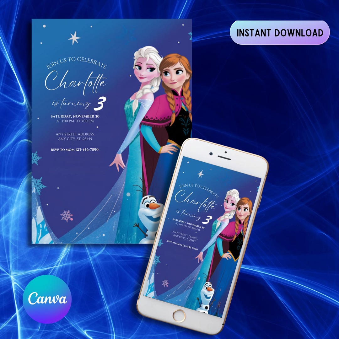 Frozen Birthday Invitation, Princess Elsa Birthday Evite, Digital Party ...