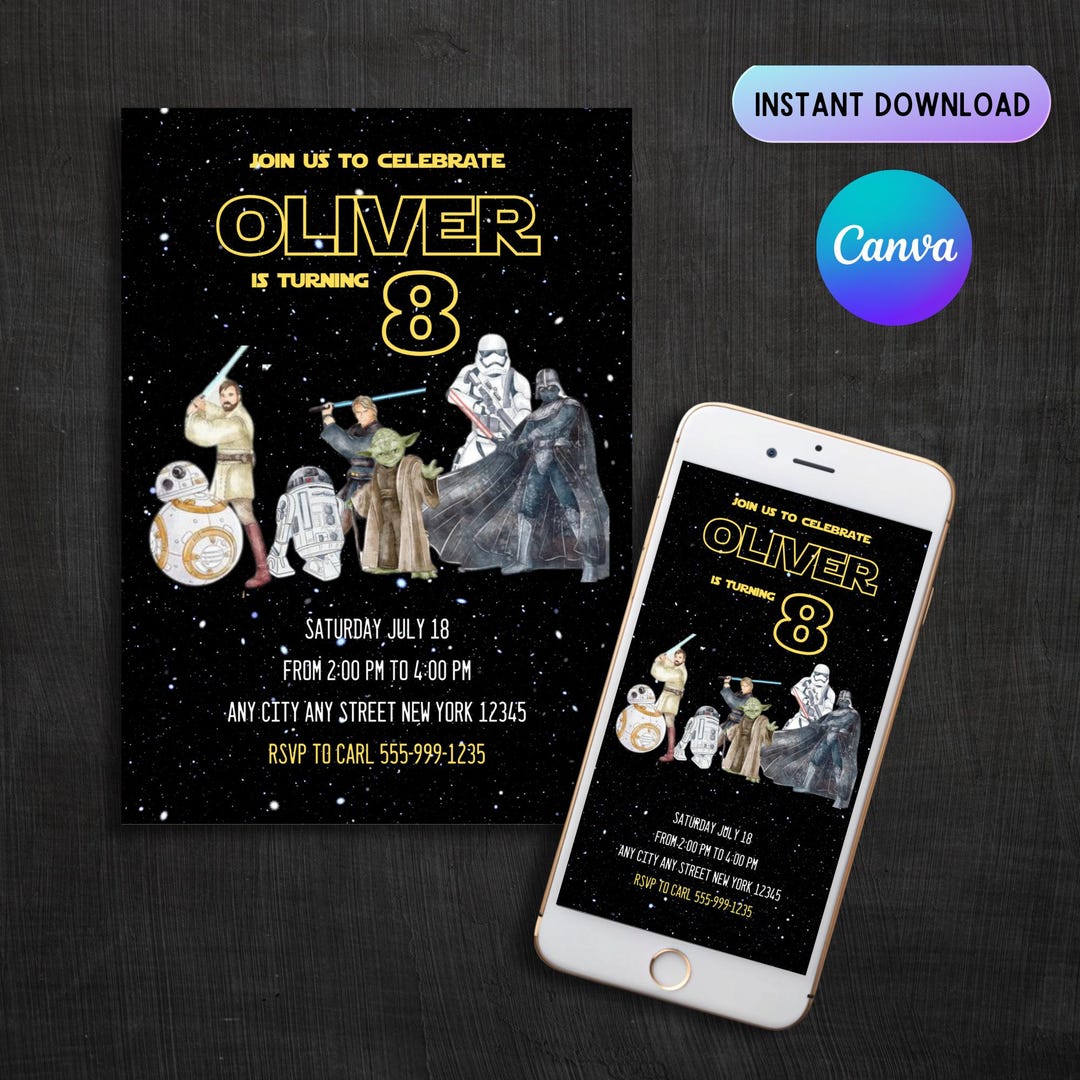 Star Wars Birthday Inviation, Editable Star Wars Evite, Kids Birthday ...